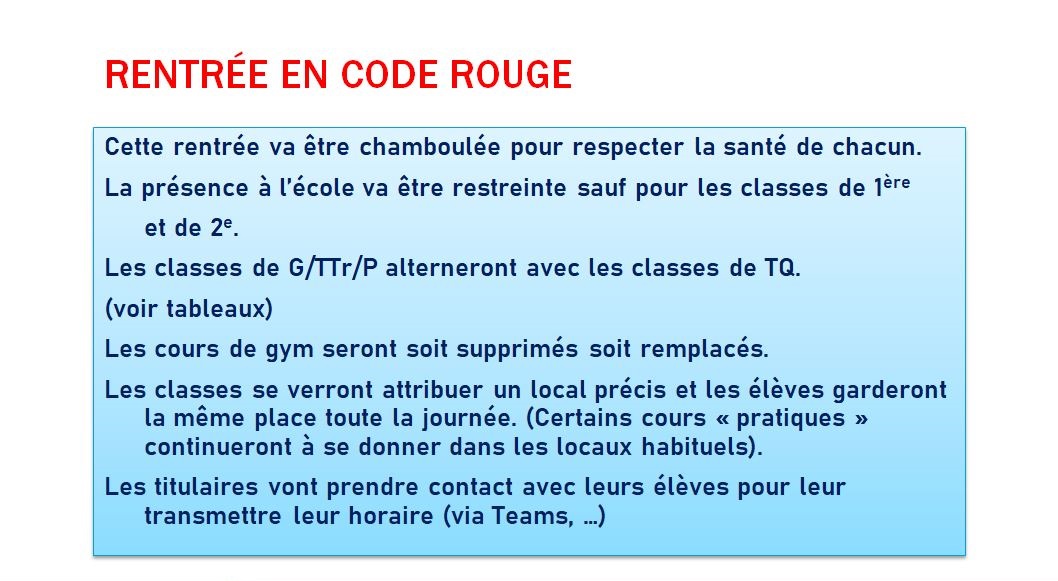 Rentrée en code rouge - Athénée Royal de Waimes